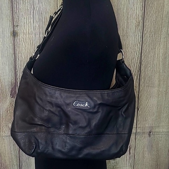 Coach | Bags | Coach Black Zippered Shoulder Bag Silver Cursive Logo ...